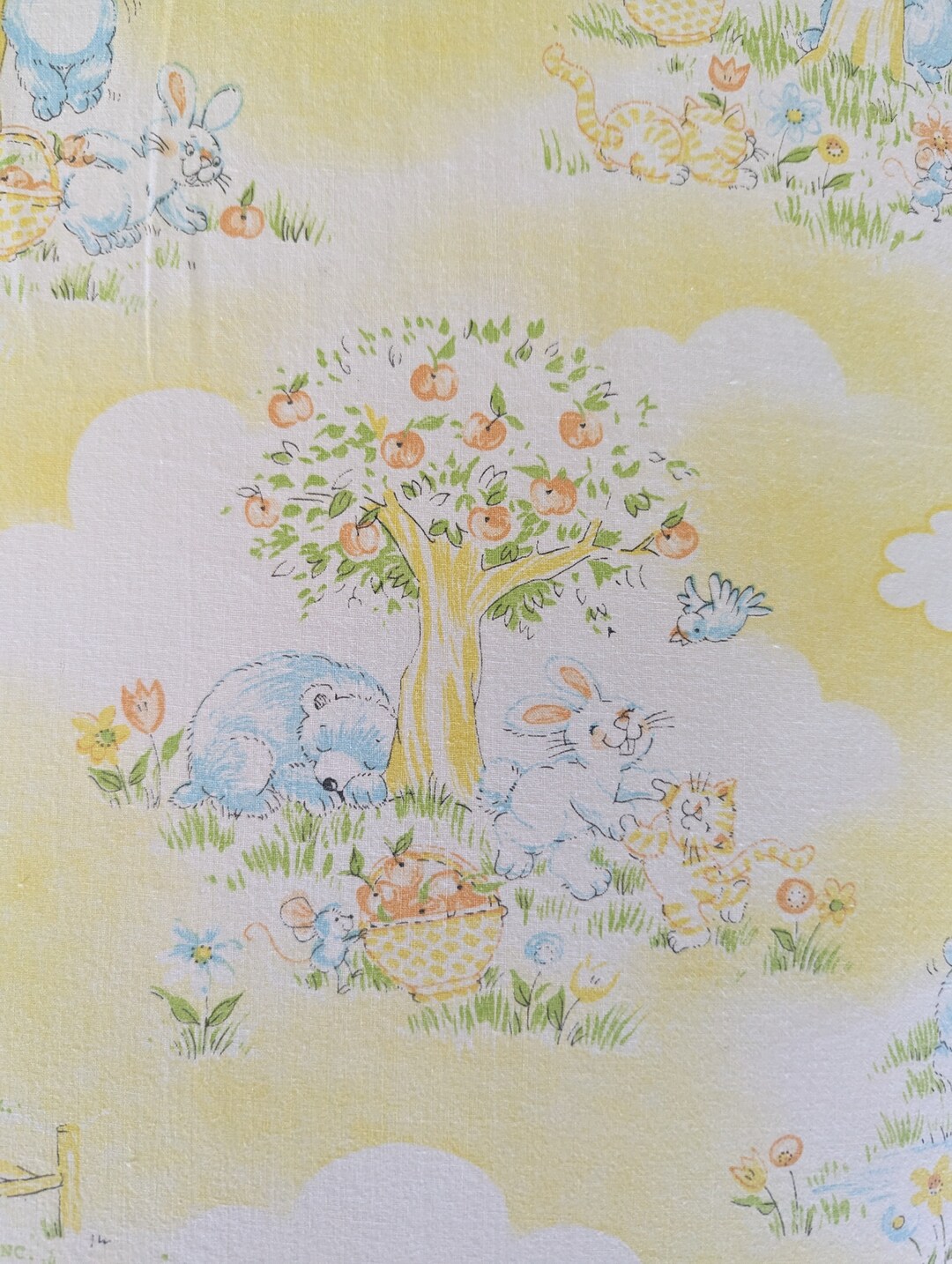 Vintage Crib Sheet - Bears, Bunnies, Cats and Birds - 24 X 36 - Baby ...