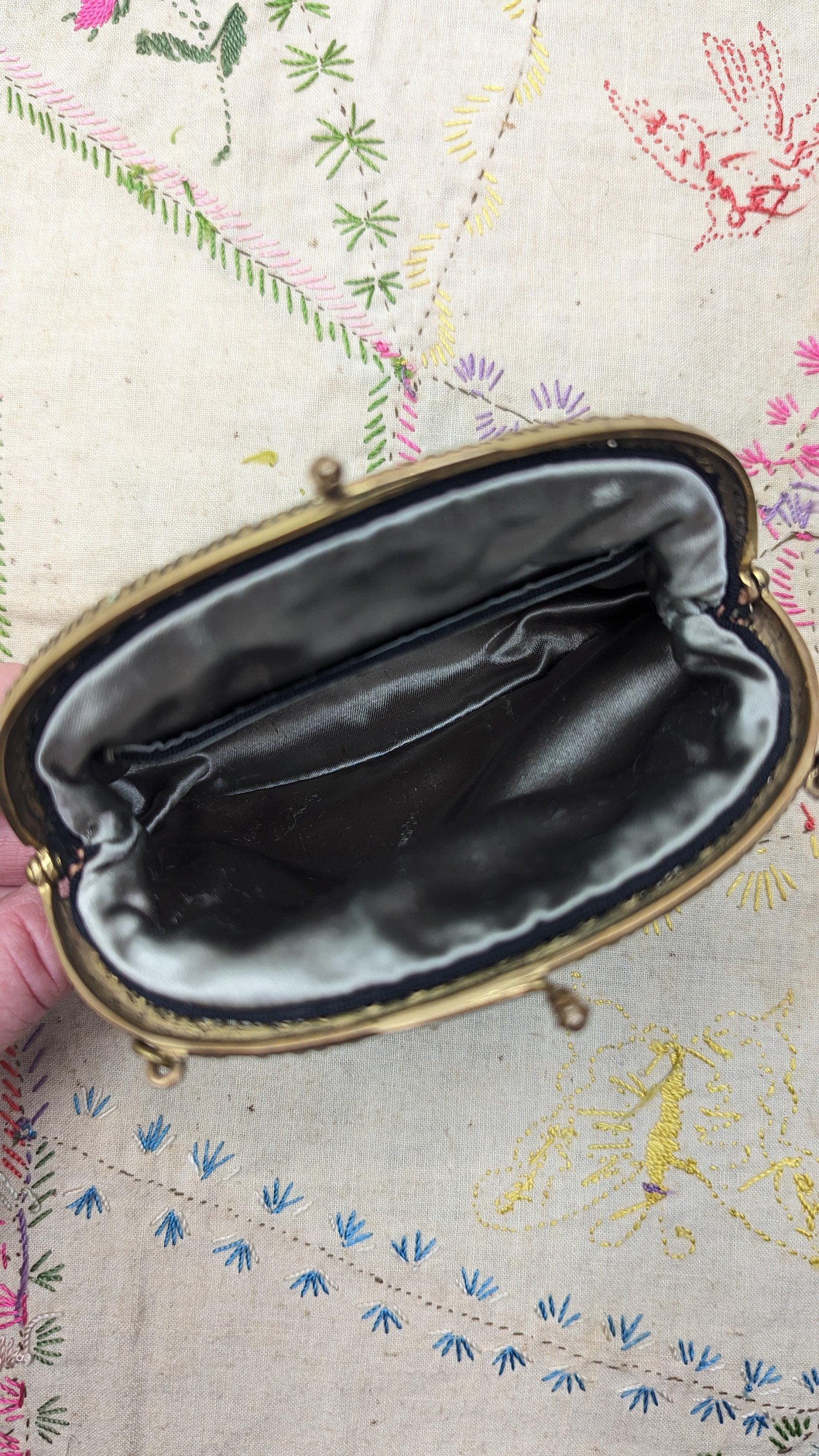 Petite Petit Point Purse Black Floral Motif Gold Clasp and - Etsy