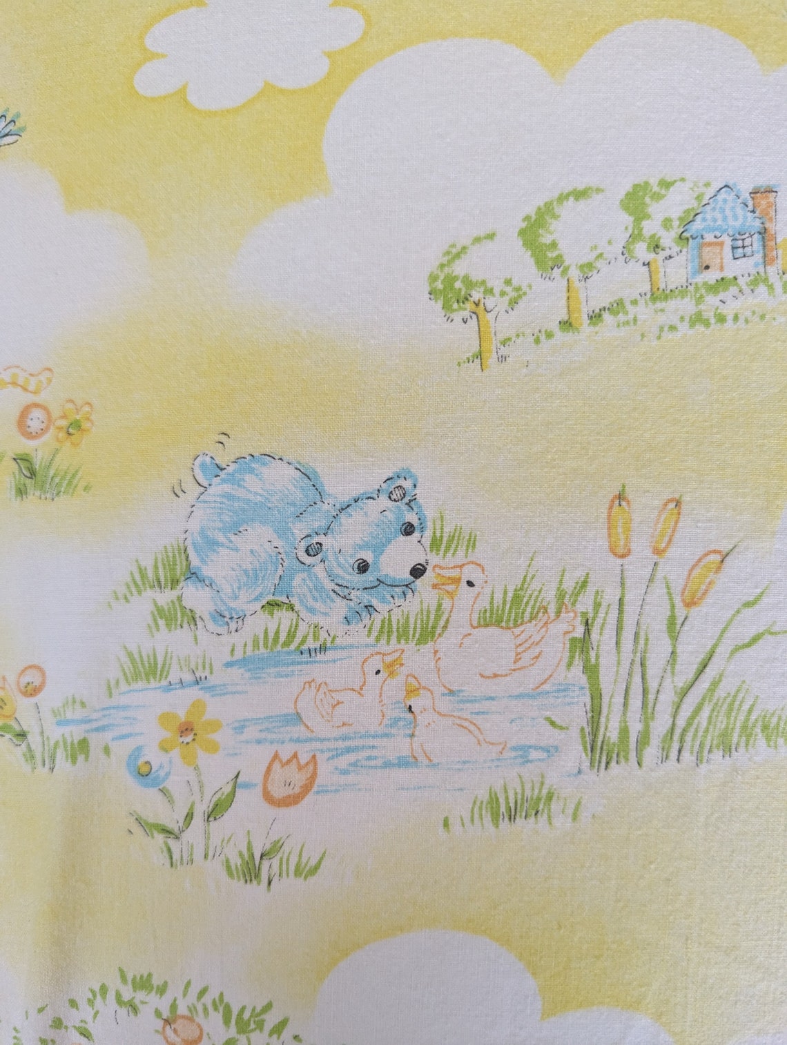 Vintage Crib Sheet - Bears, Bunnies, Cats and Birds - 24 X 36 - Baby ...