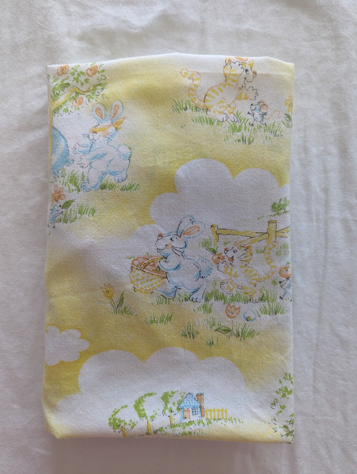 Vintage Crib Sheet - Bears, Bunnies, Cats and Birds - 24 X 36 - Baby ...