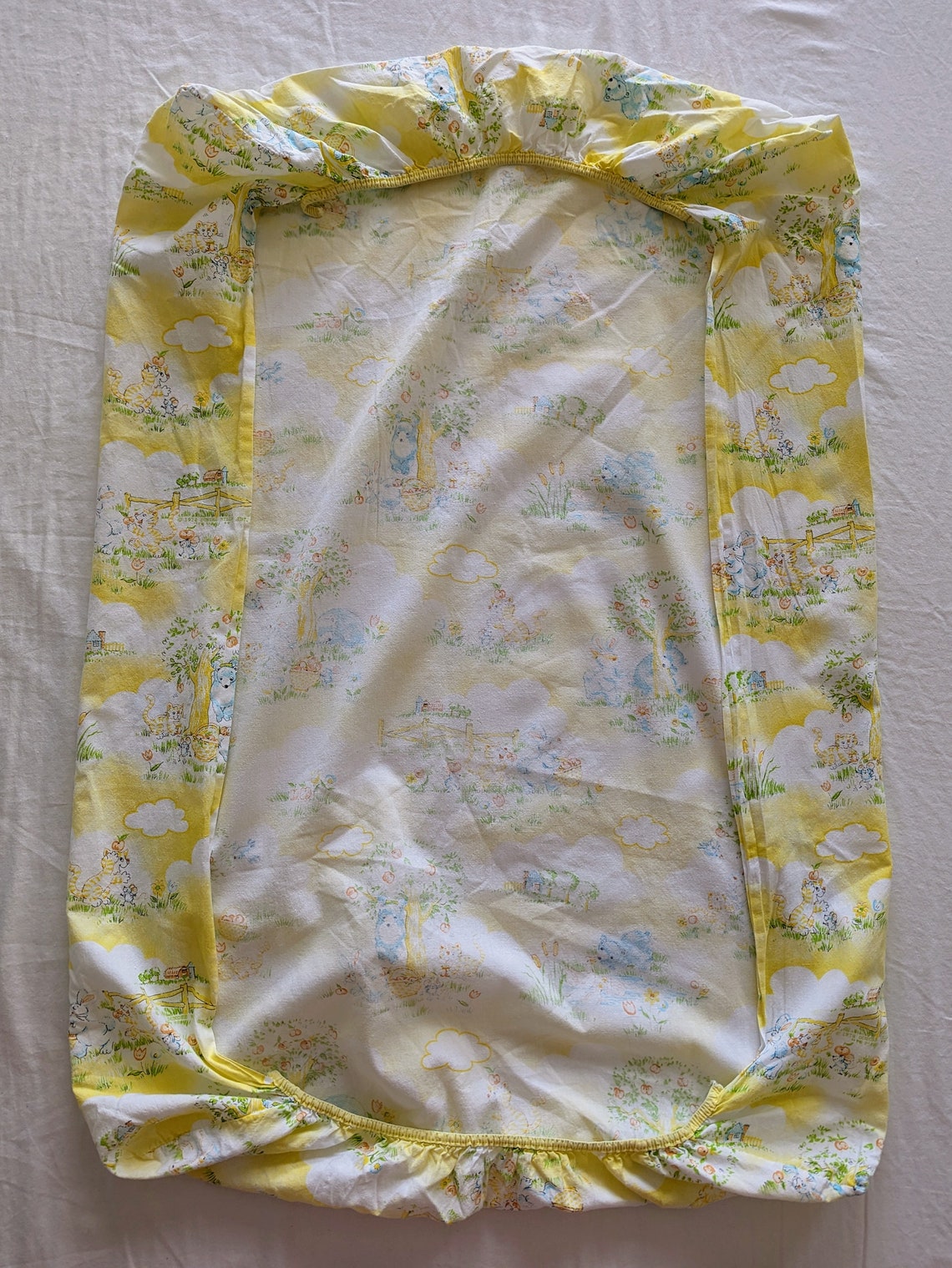 Vintage Crib Sheet - Bears, Bunnies, Cats and Birds - 24 X 36 - Baby ...