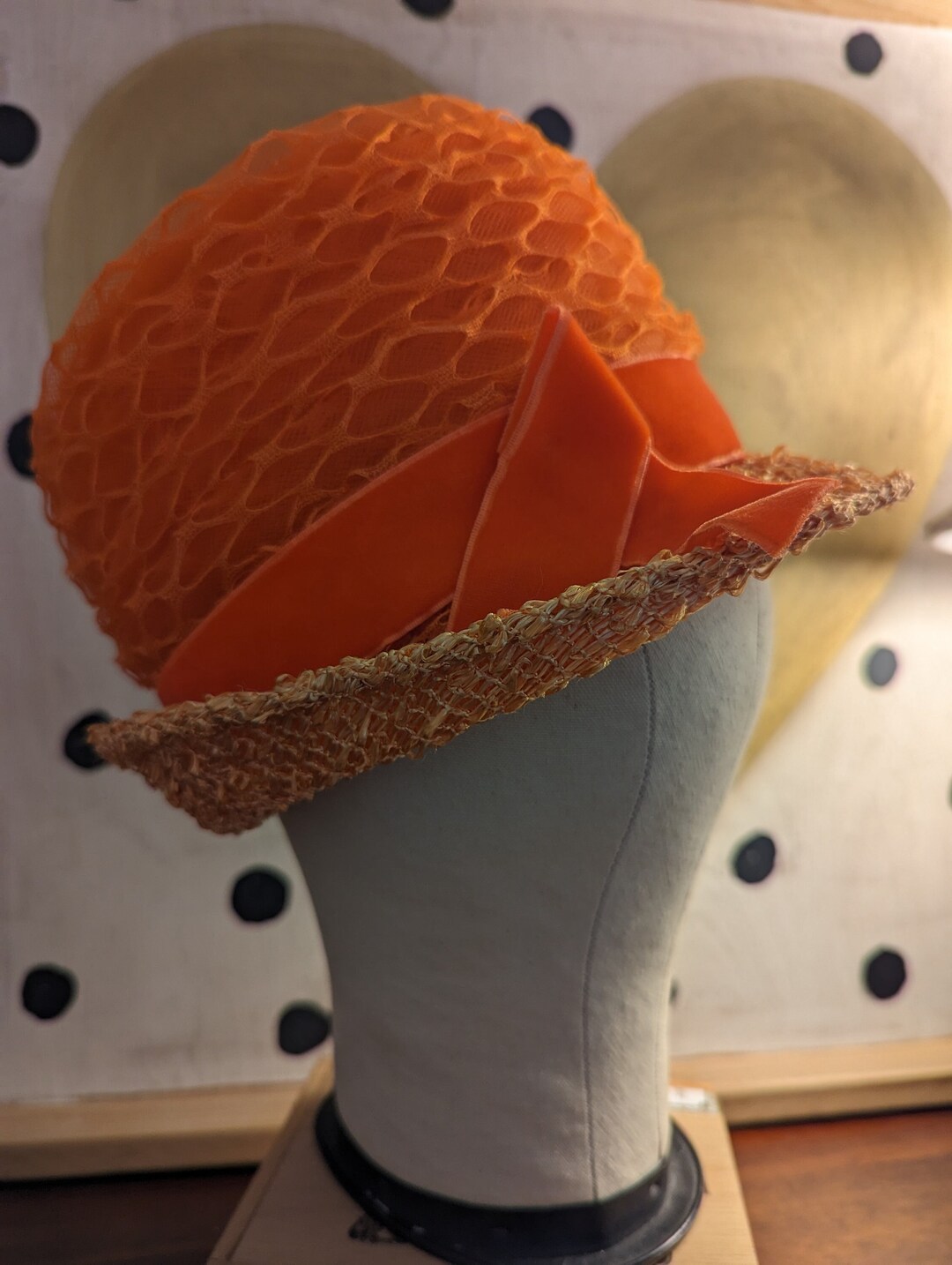 Vintage 1950/60's Orange Straw and Tulle Hat With Velvet Ribbon - Etsy