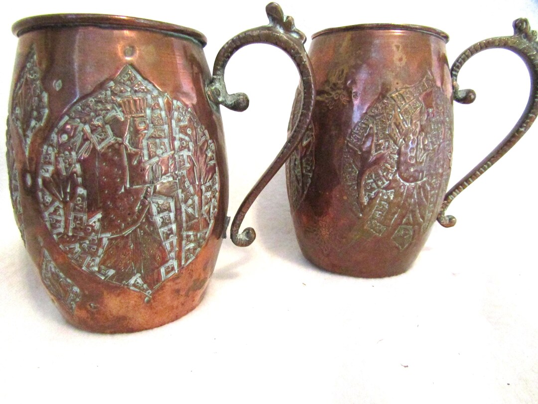 Vintage Nader Copper - Tankards - Old Engraved - Hand Hammered - Etsy