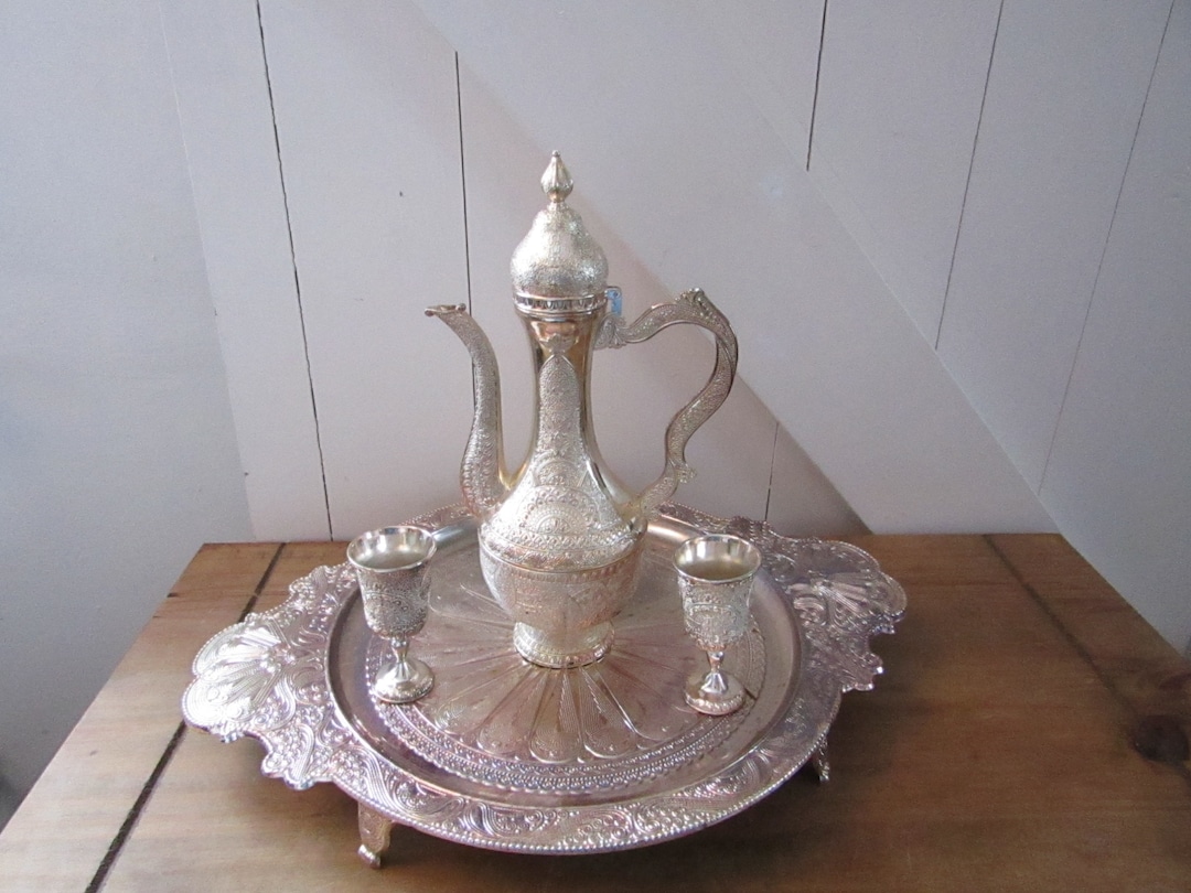 Pot - Stunning Silver Plated Oriental Middle Eastern Pot on Tray ...