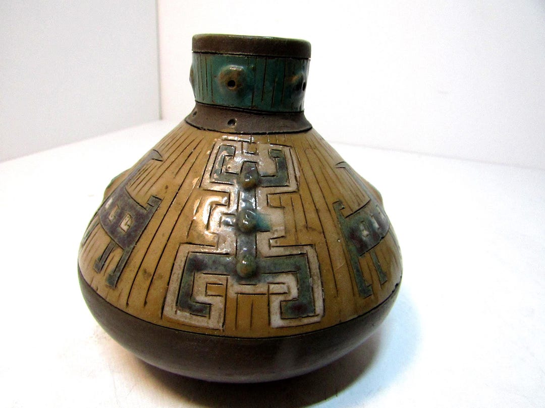 Vase - Vintage Rare - Glazed Aztec - Chilean - Vase - Etsy