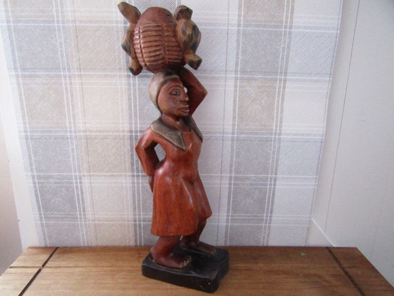 African Sculpture Woman Carrying on Head Hand Carved - Etsy