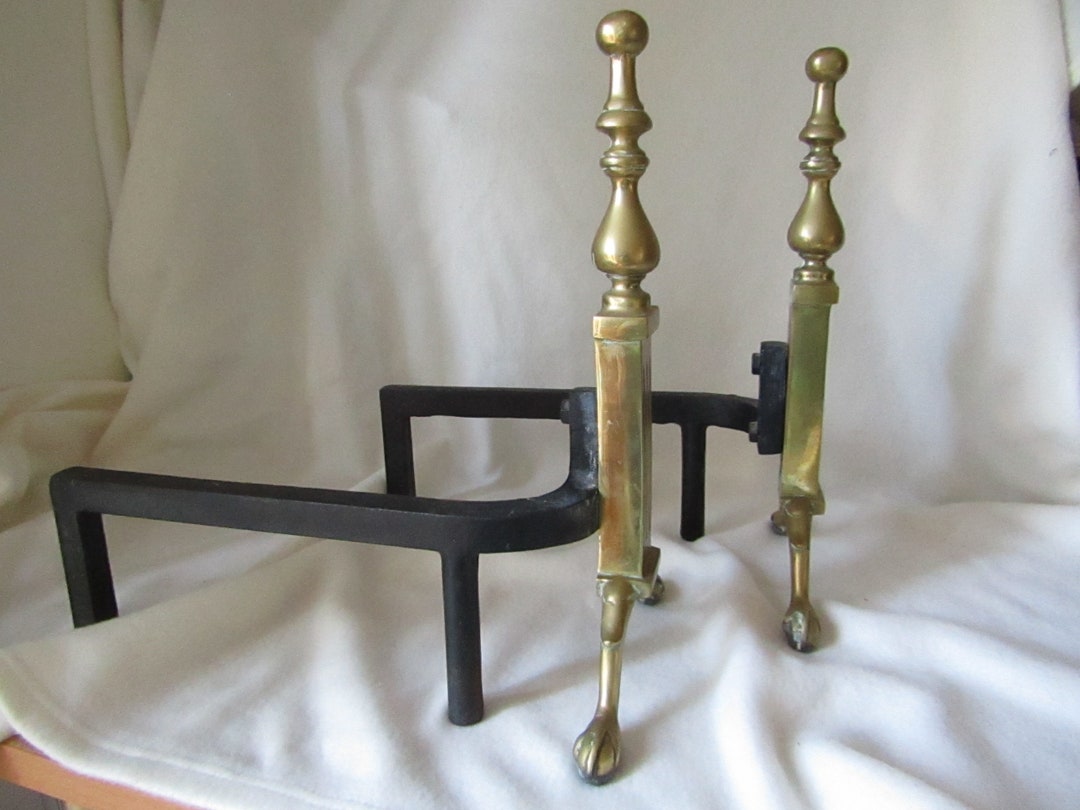 19th Century Fire Dogs -andirons - Cast and Brass - Fireplace Tools - Etsy