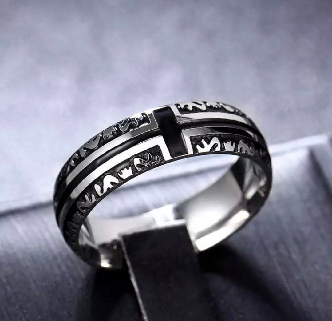 Cross Ring Mens Ring Rings for Men Silver/black Ring Cross Band Ring ...