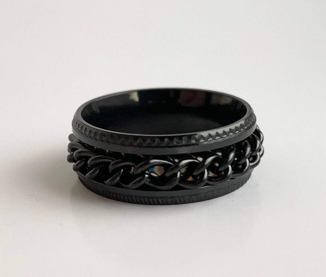 Fidget Spinner Ring Black Chain Spinner Ring Mens Ring Womens Ring ...