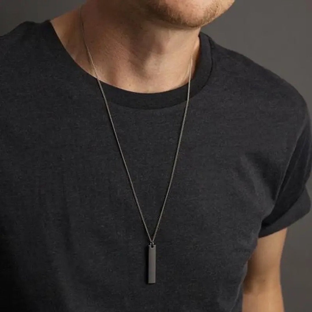 Black Bar Necklace Gold Bar Mens Pendant Mens Necklace - Etsy UK