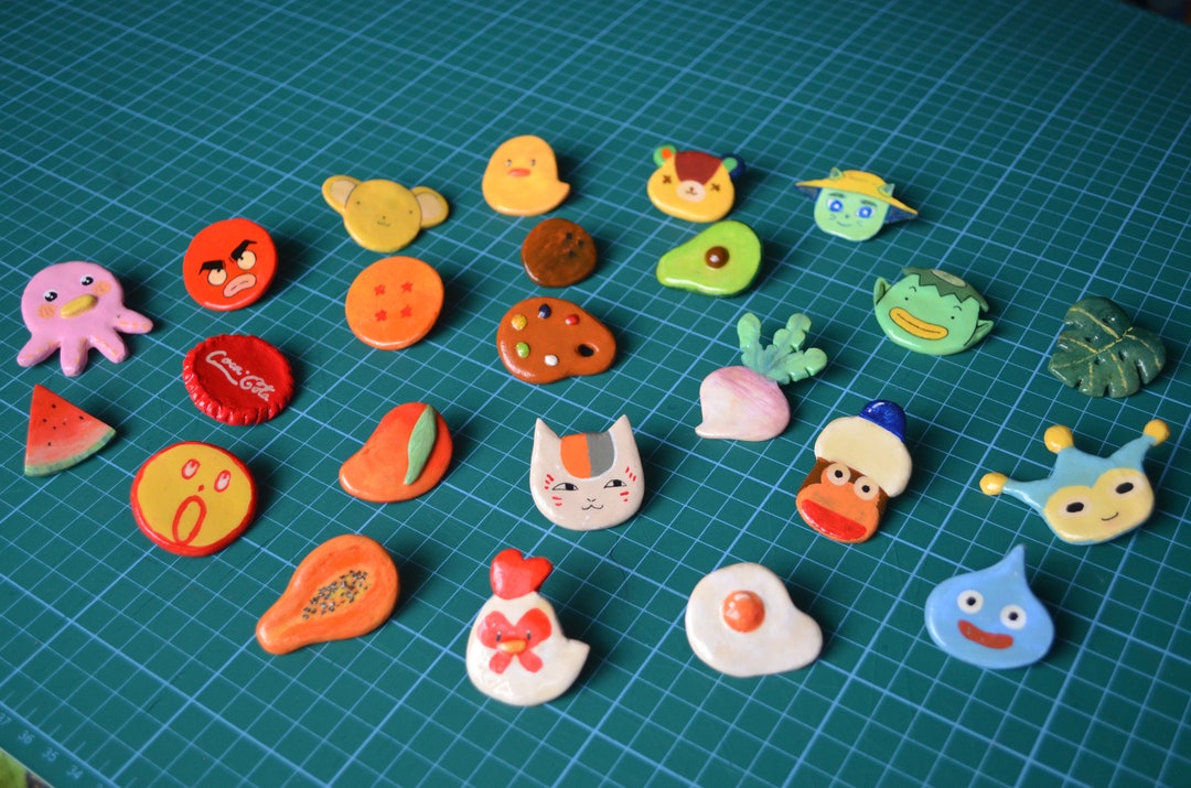 Handmade Clay Pins Assorted Characters Anime, Food, Video Games - Etsy ...