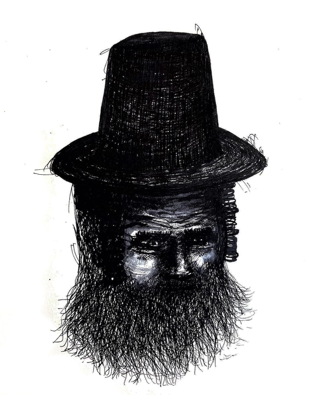 Hassidic Jew II original Drawing portrait Painted With Black Ink - Etsy
