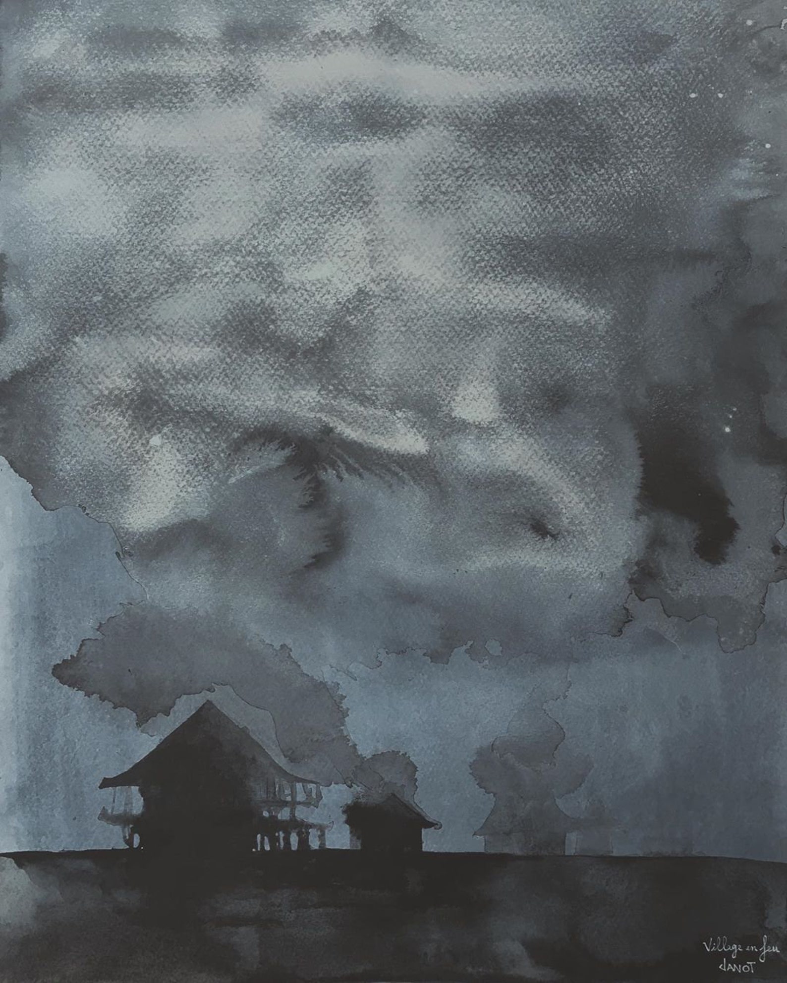 The Burning Village [original Drawing] [original Painting, Watercolor ...