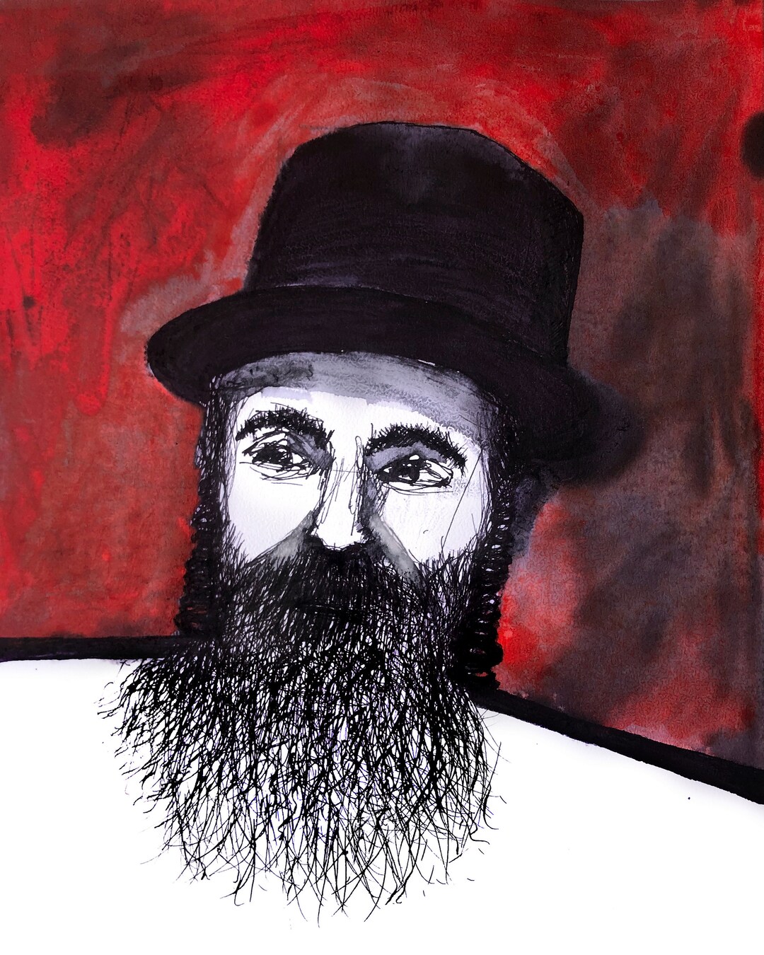 Hassidic Jew [original Drawing] [portrait Painted With Black Ink] - Etsy