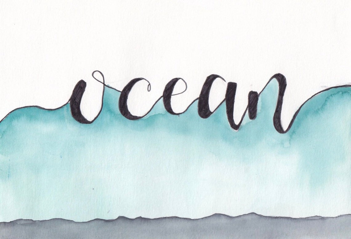 Watercolor Ocean Calligraphy Watercolor Wall Art Bedroom | Etsy