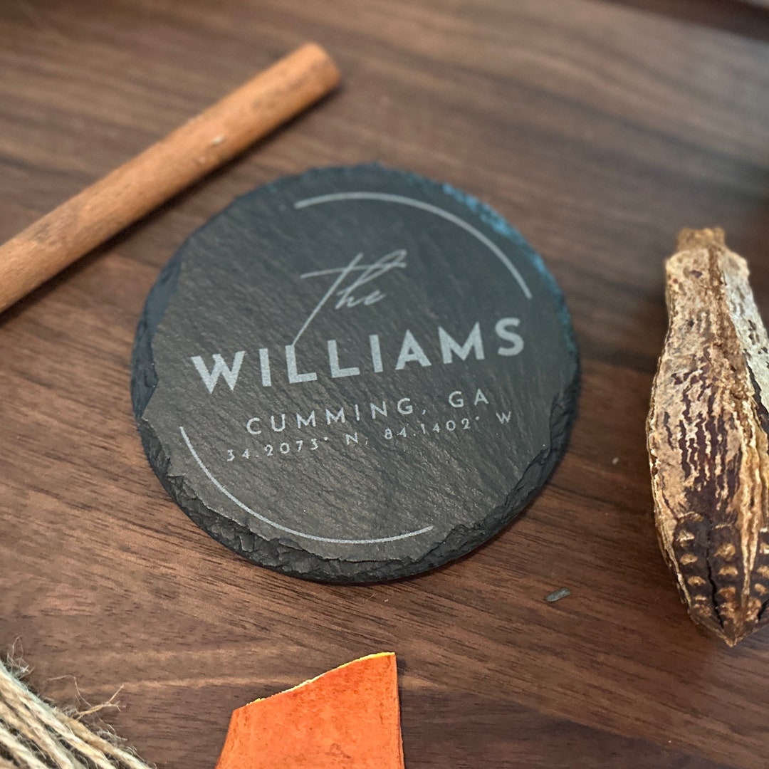 Monogram Coaster, Natural Slate or White Beaded With City State ...