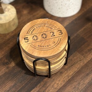 Round Coaster Set W/holder, 6-piece Wood or 8-piece Cork, Personalized ...