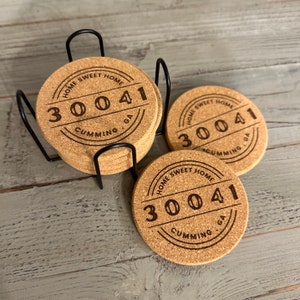Round Coaster Set W/holder, 6-piece Wood or 8-piece Cork, Personalized ...