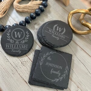 Monogram Coaster, Round or Square Slate, 4-piece Coaster Set, Custom ...