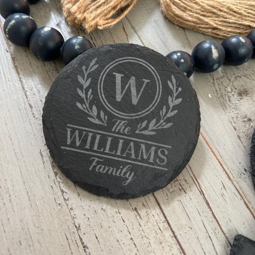 Monogram Coaster, Round or Square Slate, 4-piece Coaster Set, Custom ...