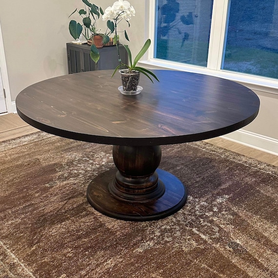 Round Pedestal Farmhouse Table Handmade Furniture Solid Wood Table Kitchen Table Dining Table 48 72 Sizes Custom Built Free Ship Etsy