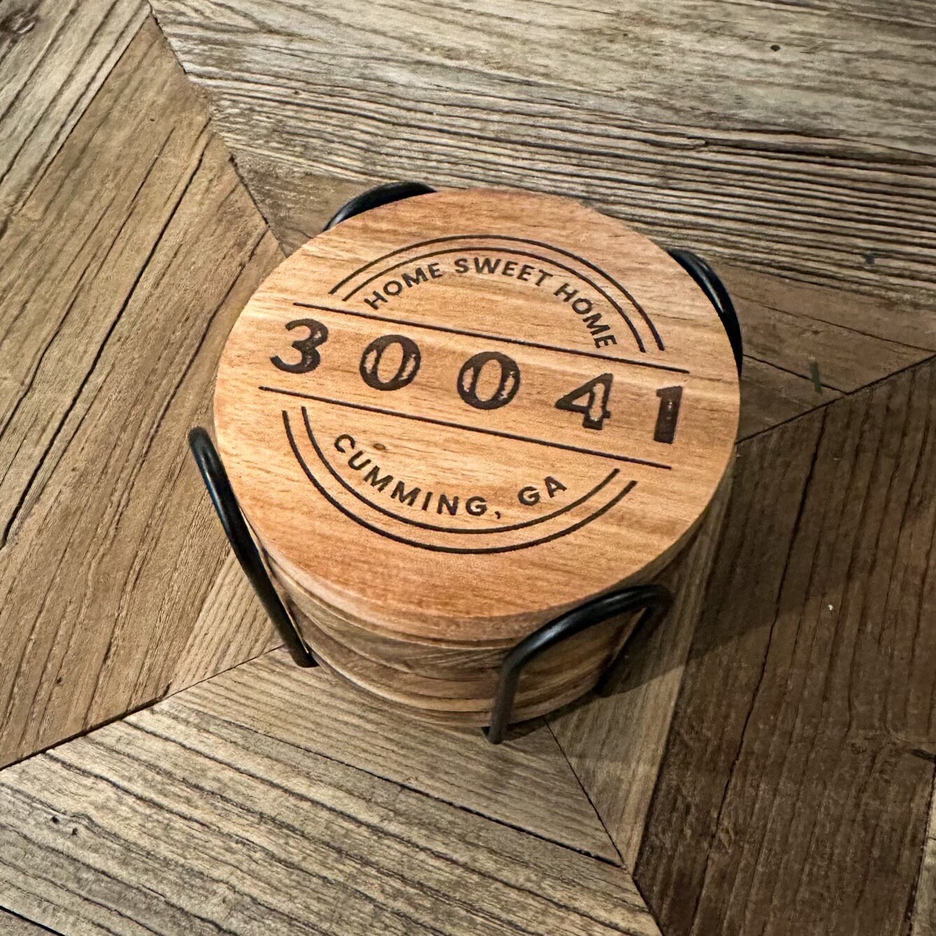 Round Coaster Set W/holder, 6-piece Wood or 8-piece Cork, Personalized ...
