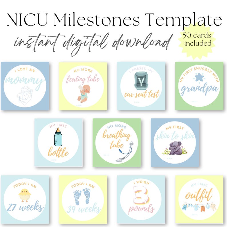 NICU Baby Boy Milestone Cards | Baby Milestones | New Baby | NICU | HDU ...