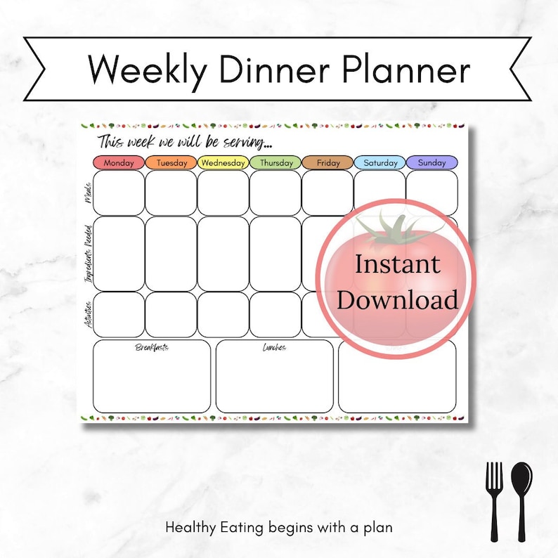 Weekly Dinner Planner Template Instant Download Printable Meal ...