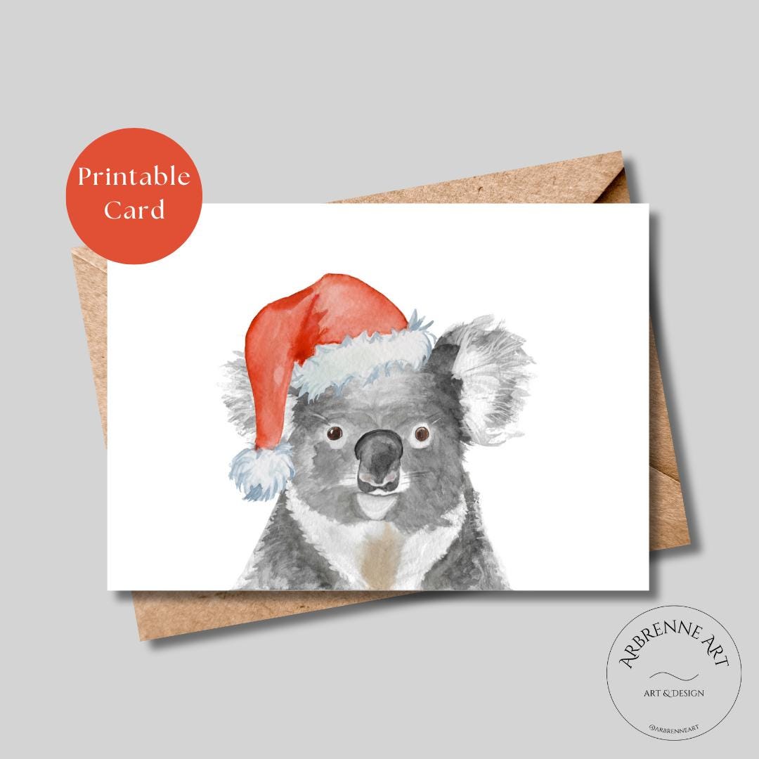 Printable Santa Koala Watercolor Card | Christmas | 5x7 and 4x6 | A4 ...
