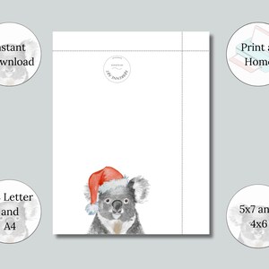 Printable Santa Koala Watercolor Blank Card for Digital Download ...