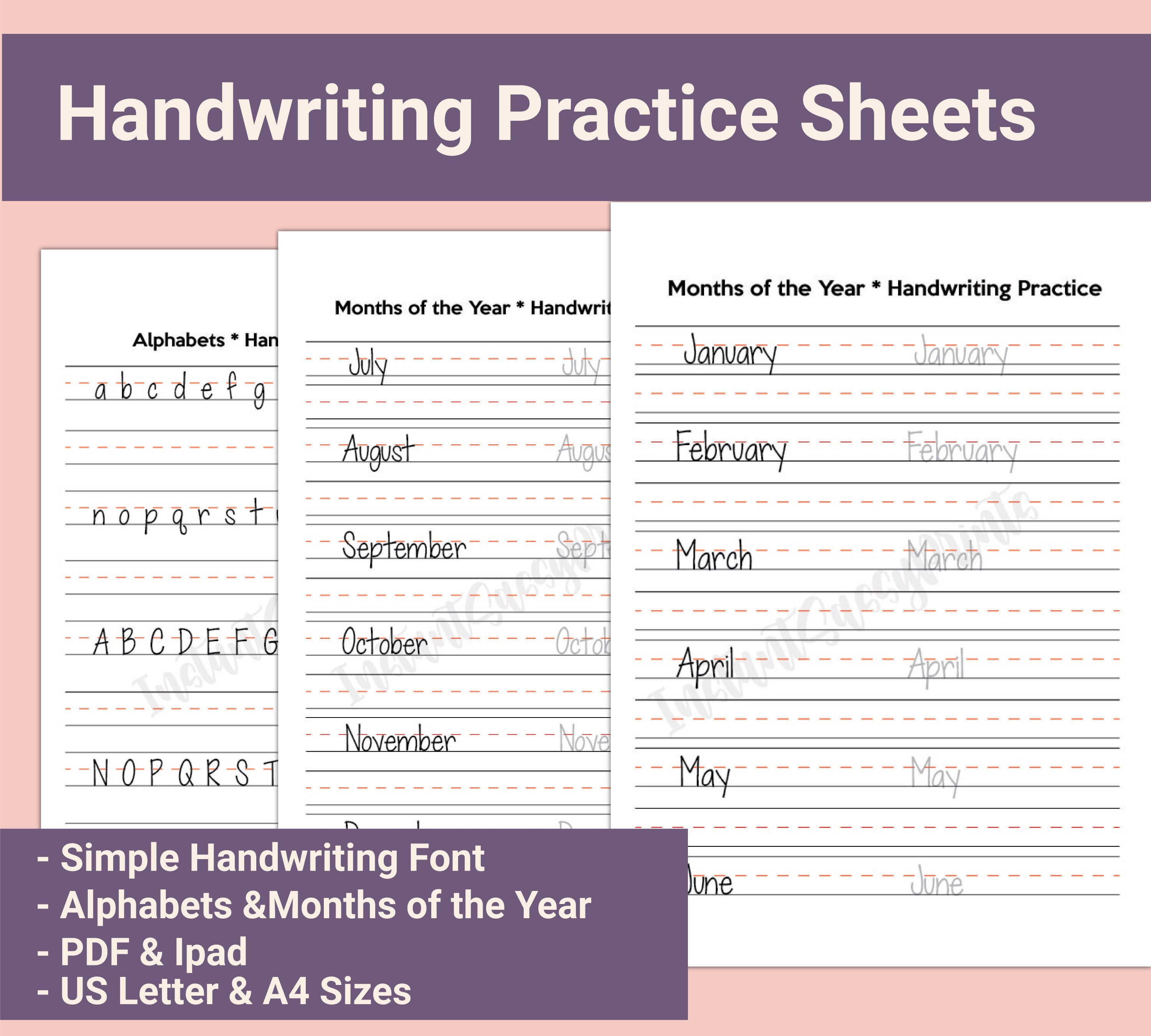 Printable Handwriting Practice Sheets Alphabets Lowercase - Etsy