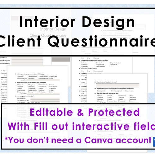 Interior Design Client Questionnaire Fully Editable and - Etsy Canada