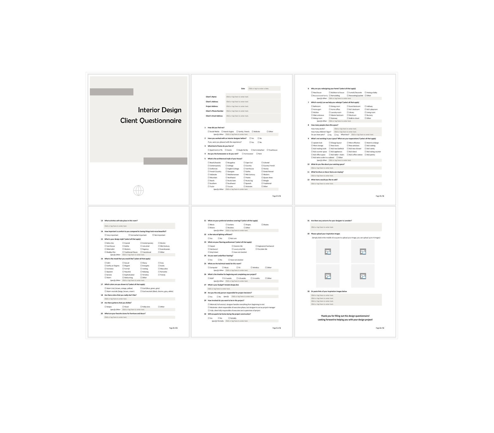 Interior Design Client Questionnaire Fully Editable and Customizable ...