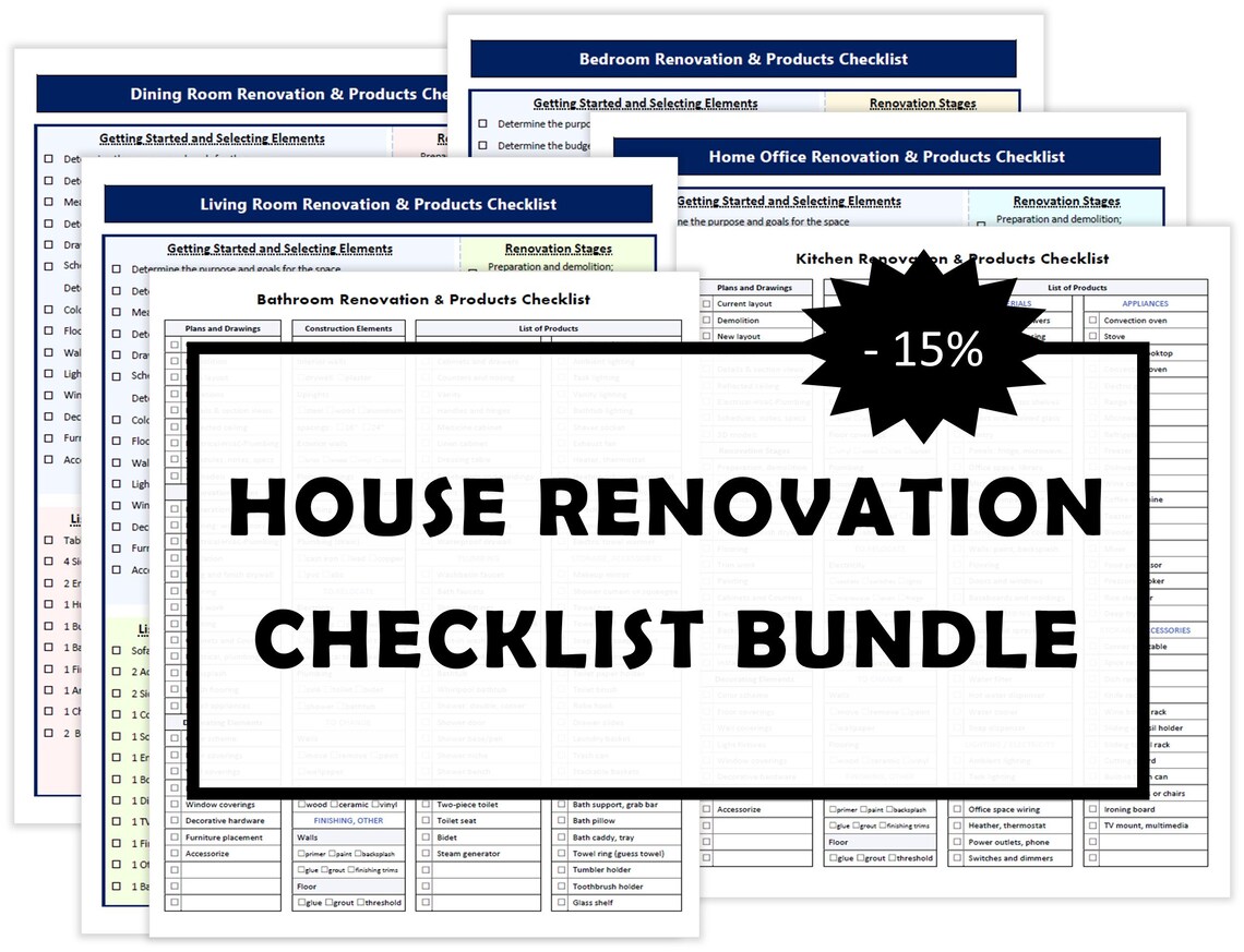 Interior design checklists for house design renovation or | Etsy