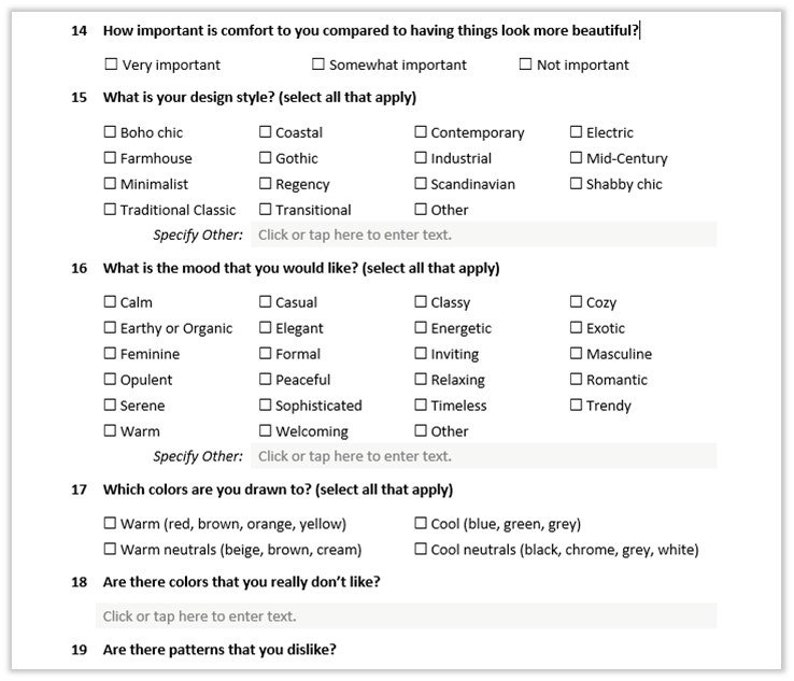 Interior Design Client Questionnaire Fully Editable and Customizable ...