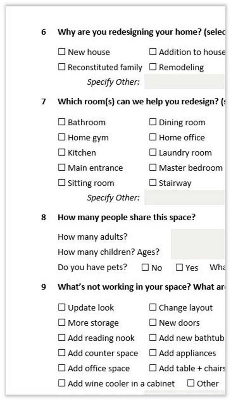 Interior Design Client Questionnaire • Initial Consultation Client ...