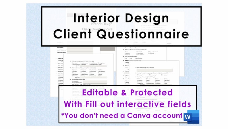 Interior Design Client Questionnaire Fully Editable and Customizable ...
