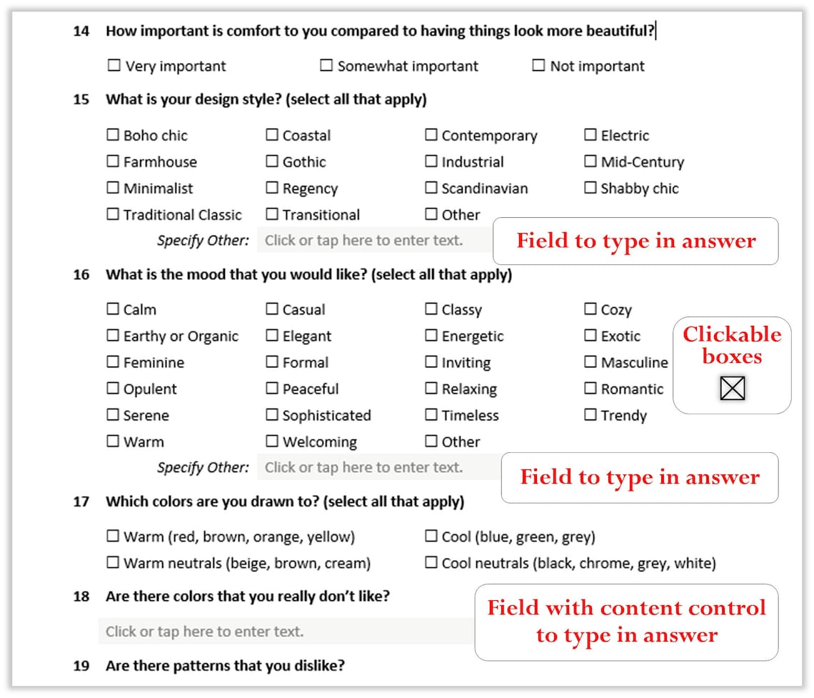 Interior Design Client Questionnaire Fully Editable and Customizable ...