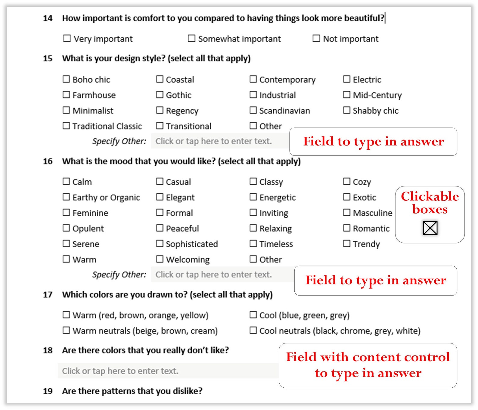Interior Design Client Questionnaire Fully Editable and Customizable ...
