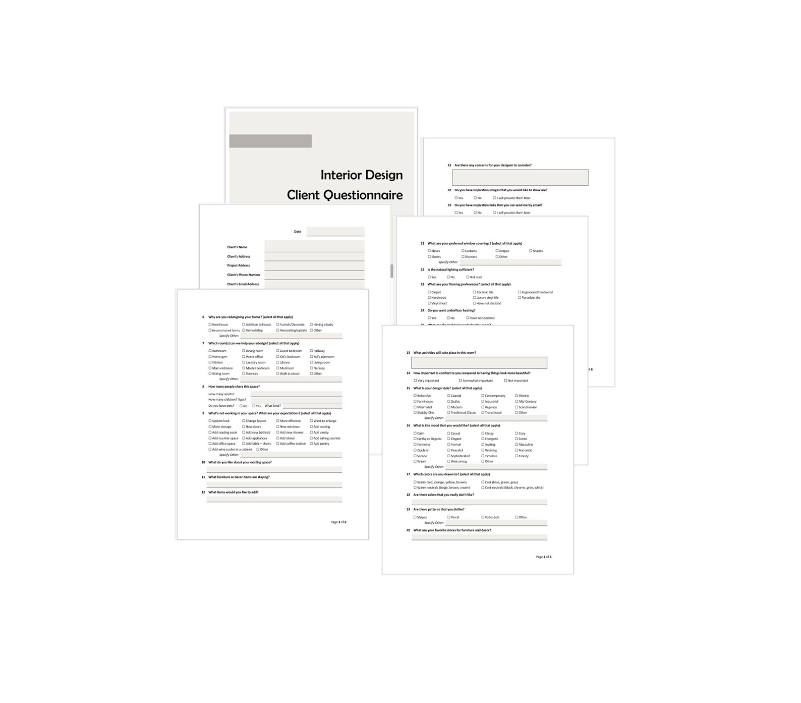 Interior Design Client Questionnaire Fully Editable and Customizable ...