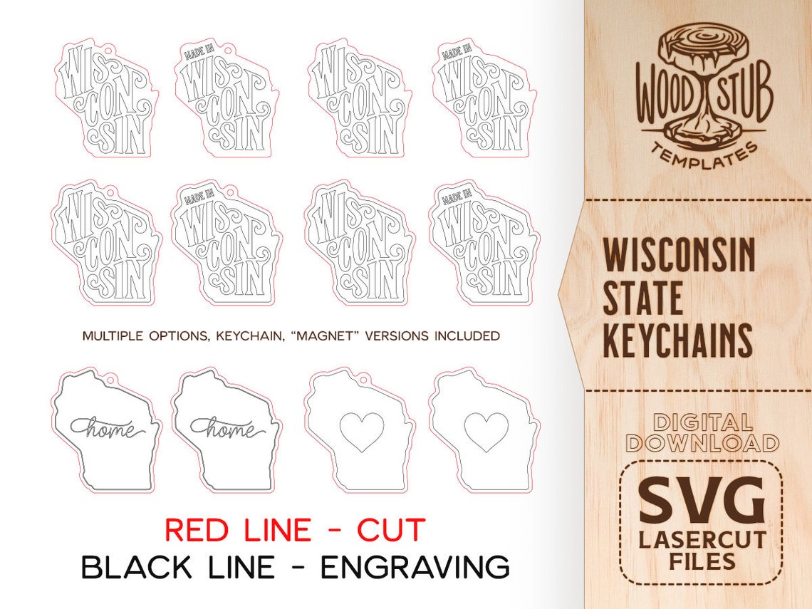Wisconsin SVG, Wisconsin Keychain SVG, Wisconsin Glowforge SVG ...