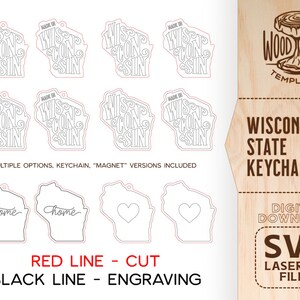 Wisconsin SVG, Wisconsin Keychain SVG, Wisconsin Glowforge SVG ...