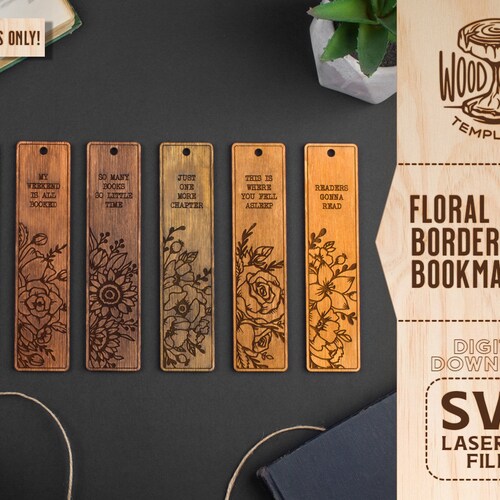 Glowforge Bookmarks File Laser Cut SVG Floral Books SVG - Etsy