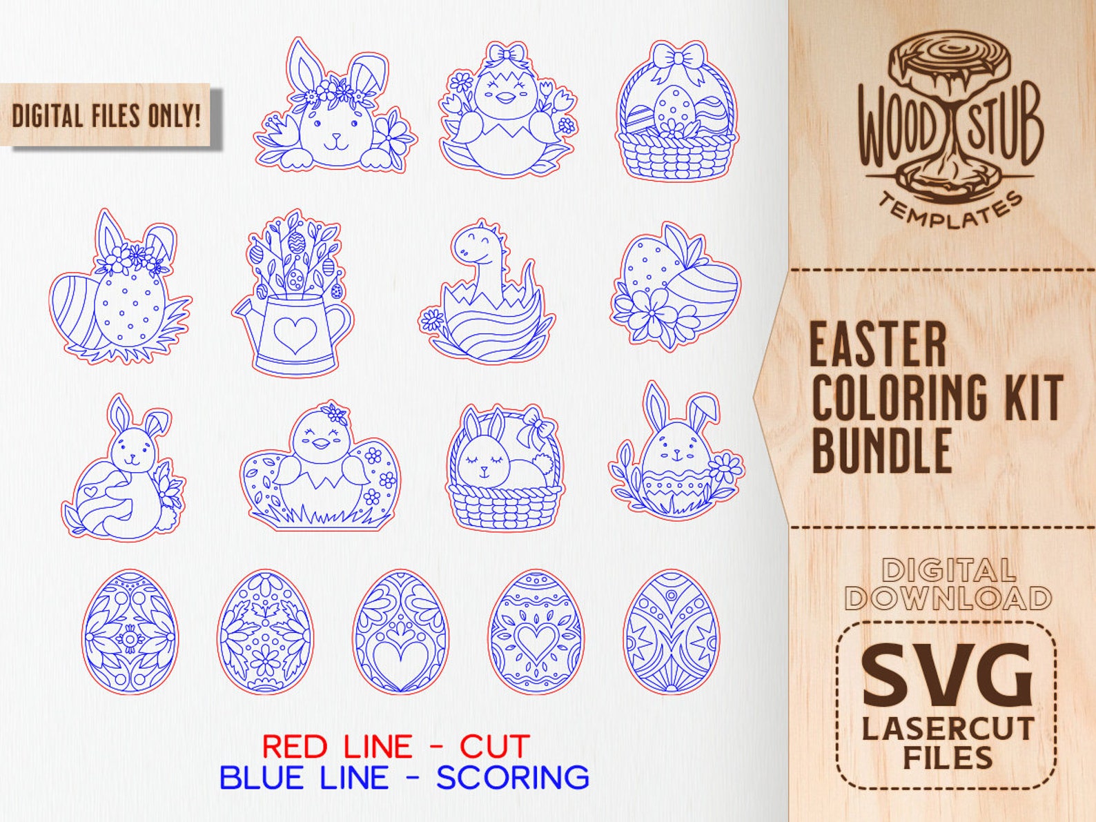 Easter Coloring Kit for Kids, Easter Ornaments SVG, Easter Laser File ...
