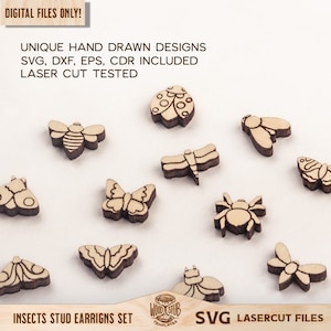 Insect Earrings SVG, Bee Earrings SVG, Earrings Laser File, Stud ...
