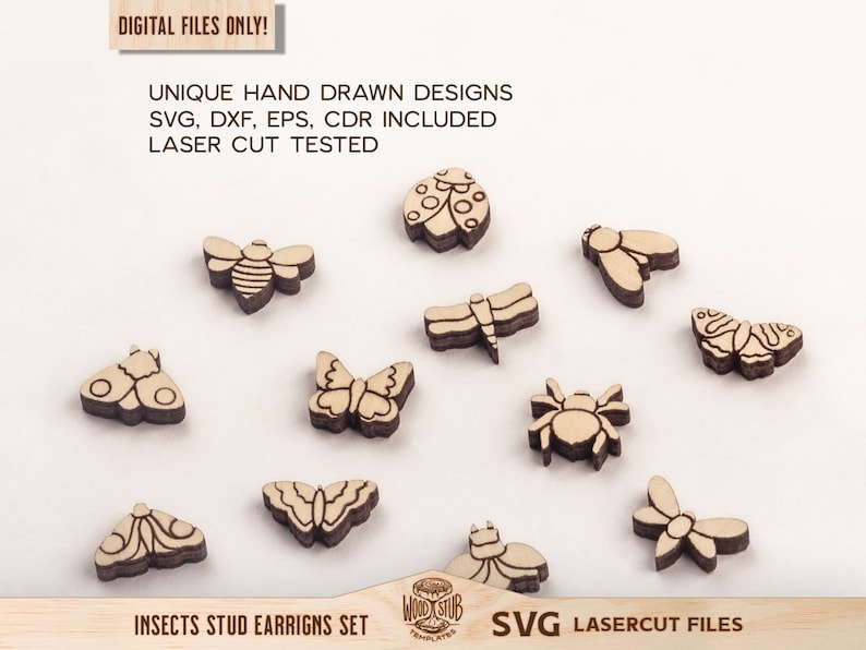 Insect Earrings SVG, Bee Earrings SVG, Earrings Laser File, Stud ...