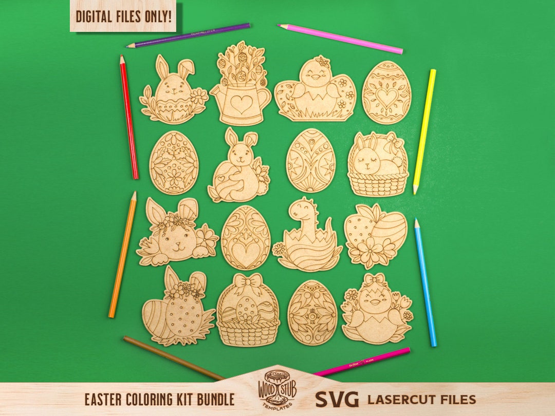 Easter Coloring Kit for Kids, Easter Ornaments SVG, Easter Laser File ...