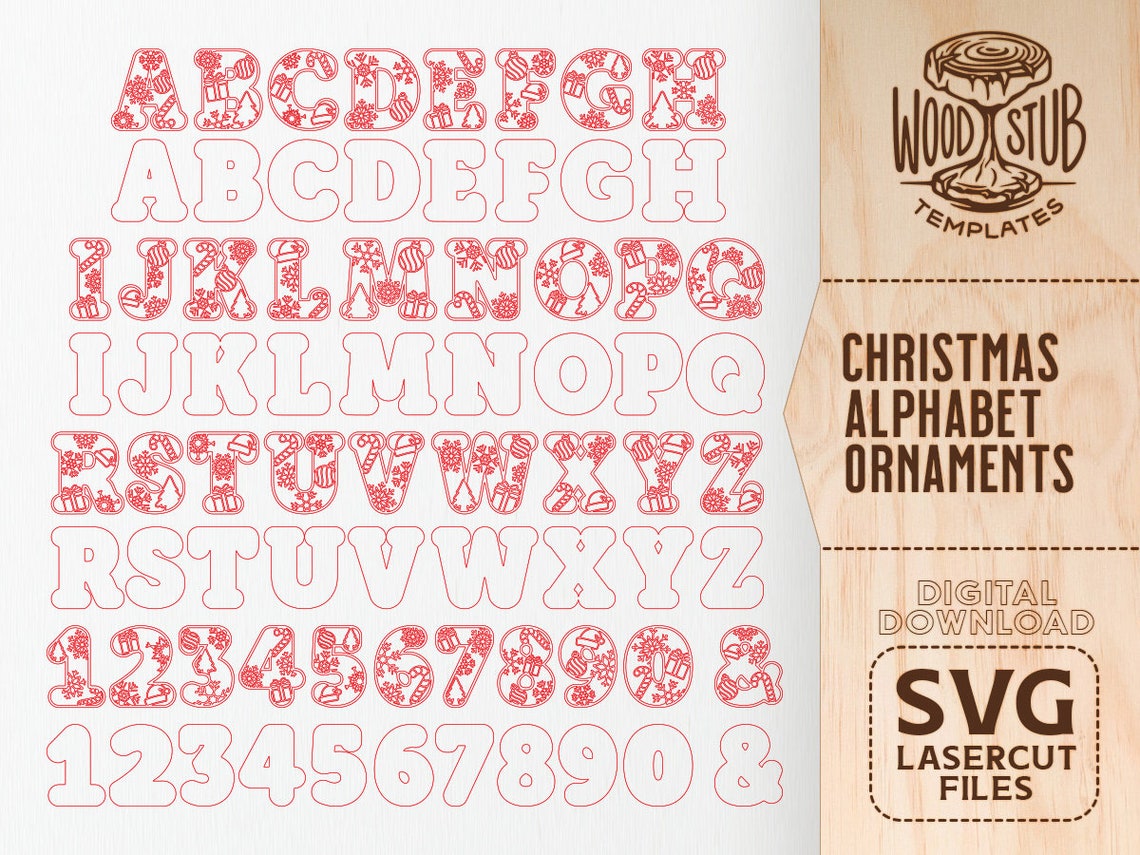 Christmas Alphabet SVG, Christmas Letters SVG, Alphabet Laser Cut ...