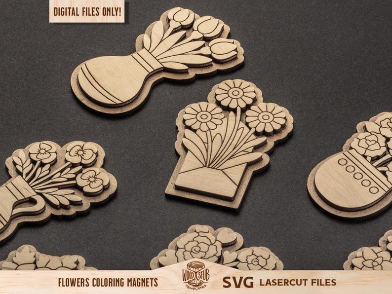 Floral Magnets SVG Bundle: Coloring Kit, Laser Cut File (digital ...