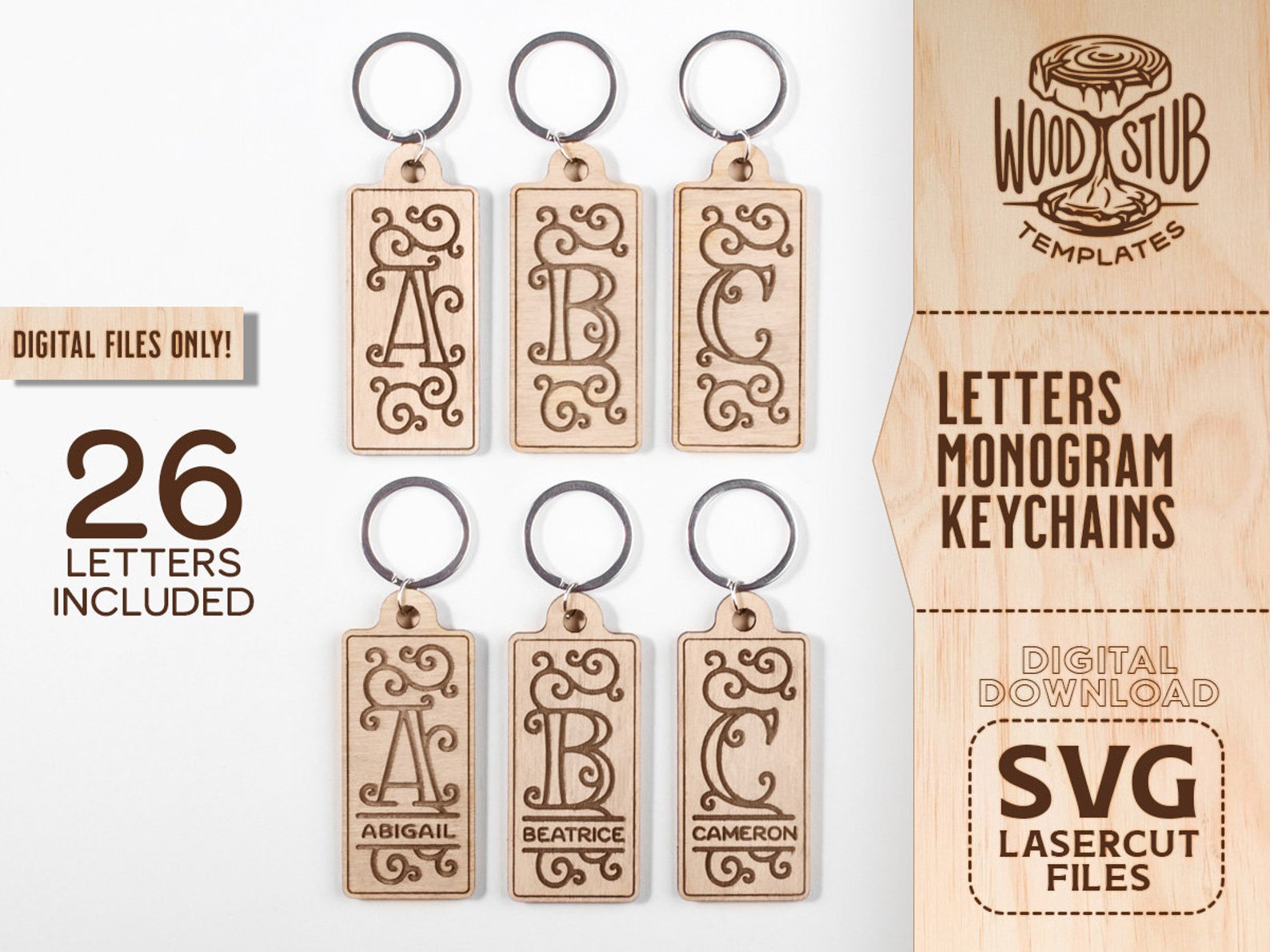 Letters Keychains SVG Monogram SVG Monogram Laser File - Etsy